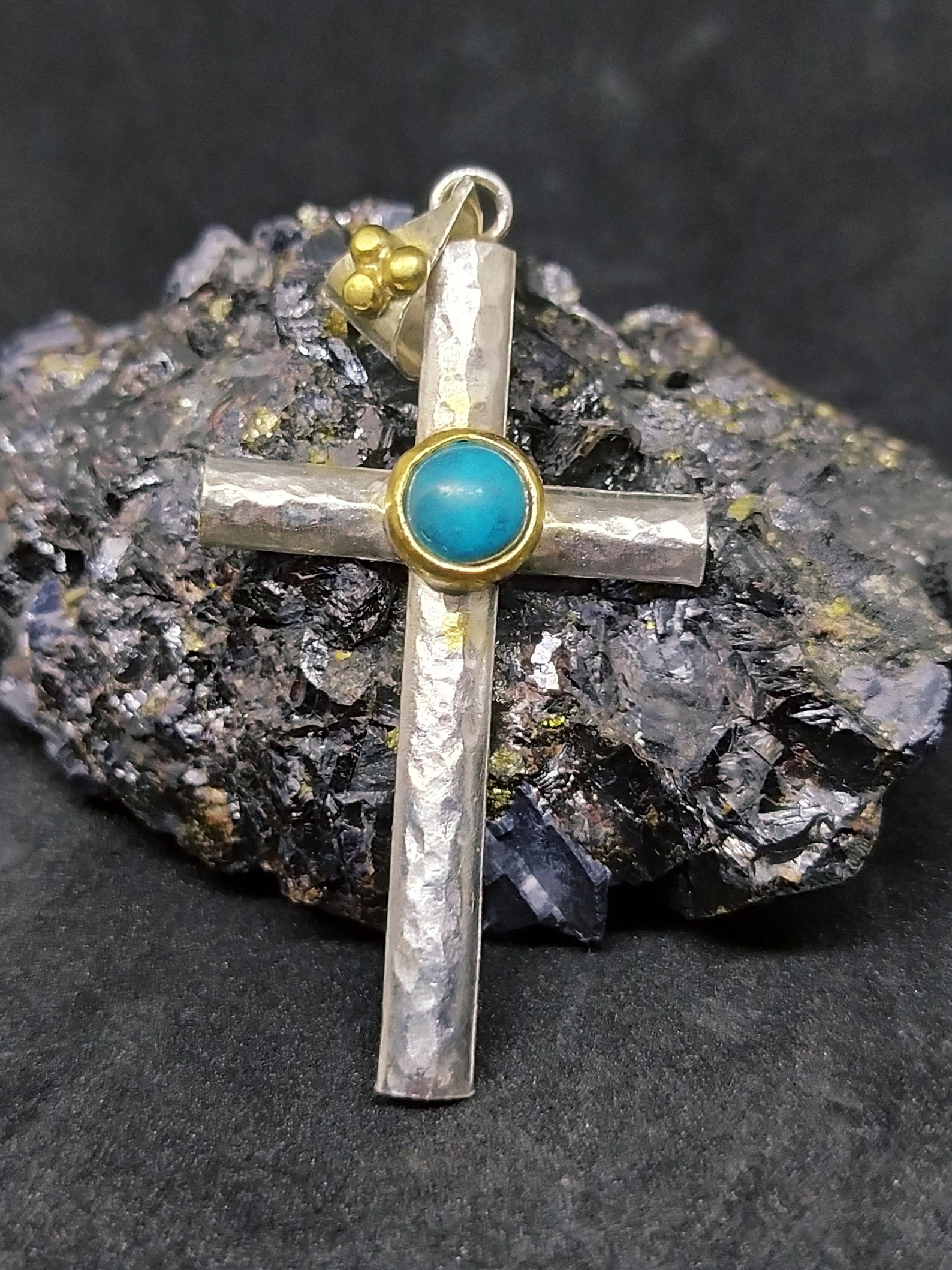 Turquoise Cross Pendant Silver 925K Sterling Silver Gifts - Etsy