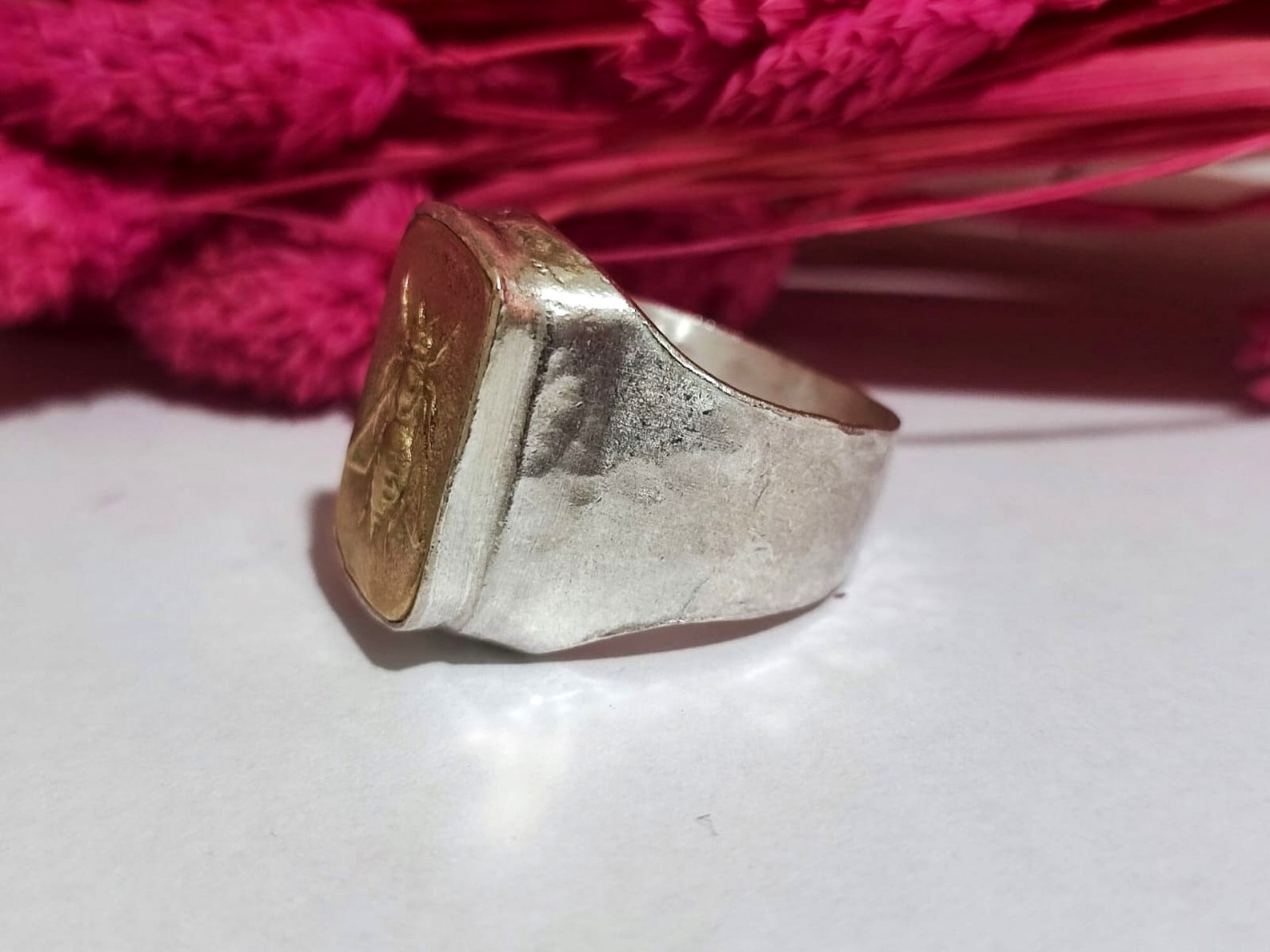 Roman Coin Intaglio Men Bee Ring | Zeus Ring | Honey Bee Ring | 925K ...