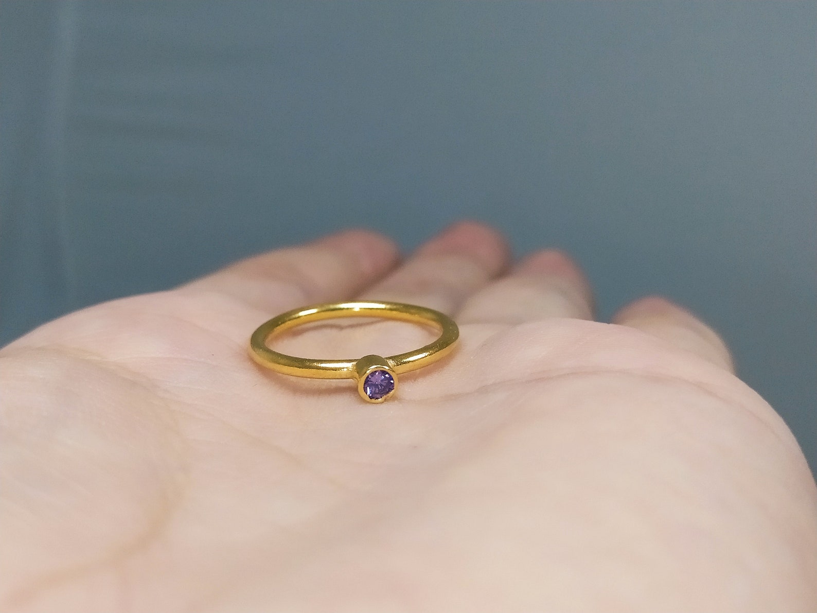 Amethyst Ring Solid Silver Minimalist Ring Stackable Ring - Etsy