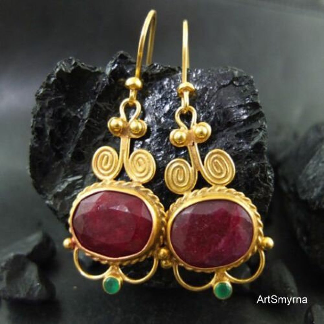 Ruby Earrings Solid Sterling | 925K Sterling Silver | Handmade Ruby ...