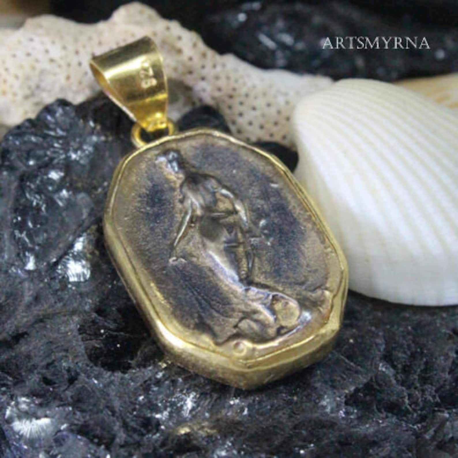Intaglio Roman Coin Pendant Solid Silver Minimalist Pendant | Ancient ...