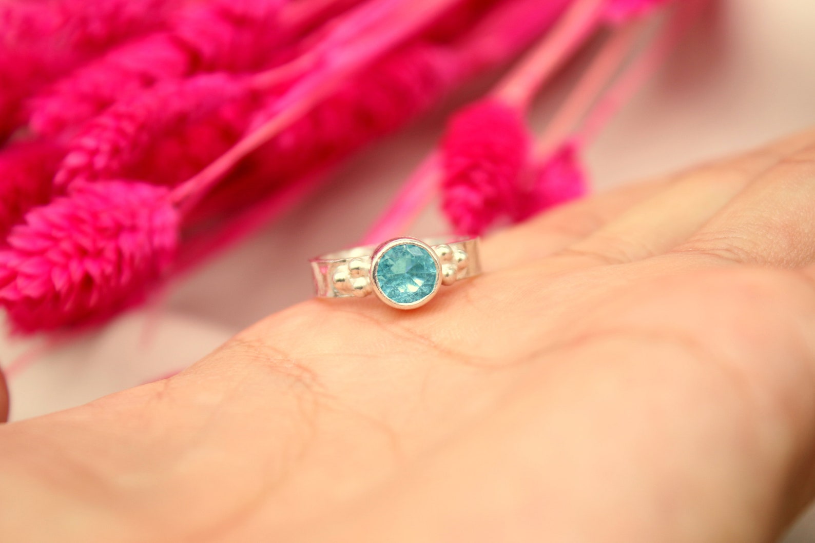 Blue Topaz Silver Ring | Minimalist Ring | Stacking Ring | Solitaire ...