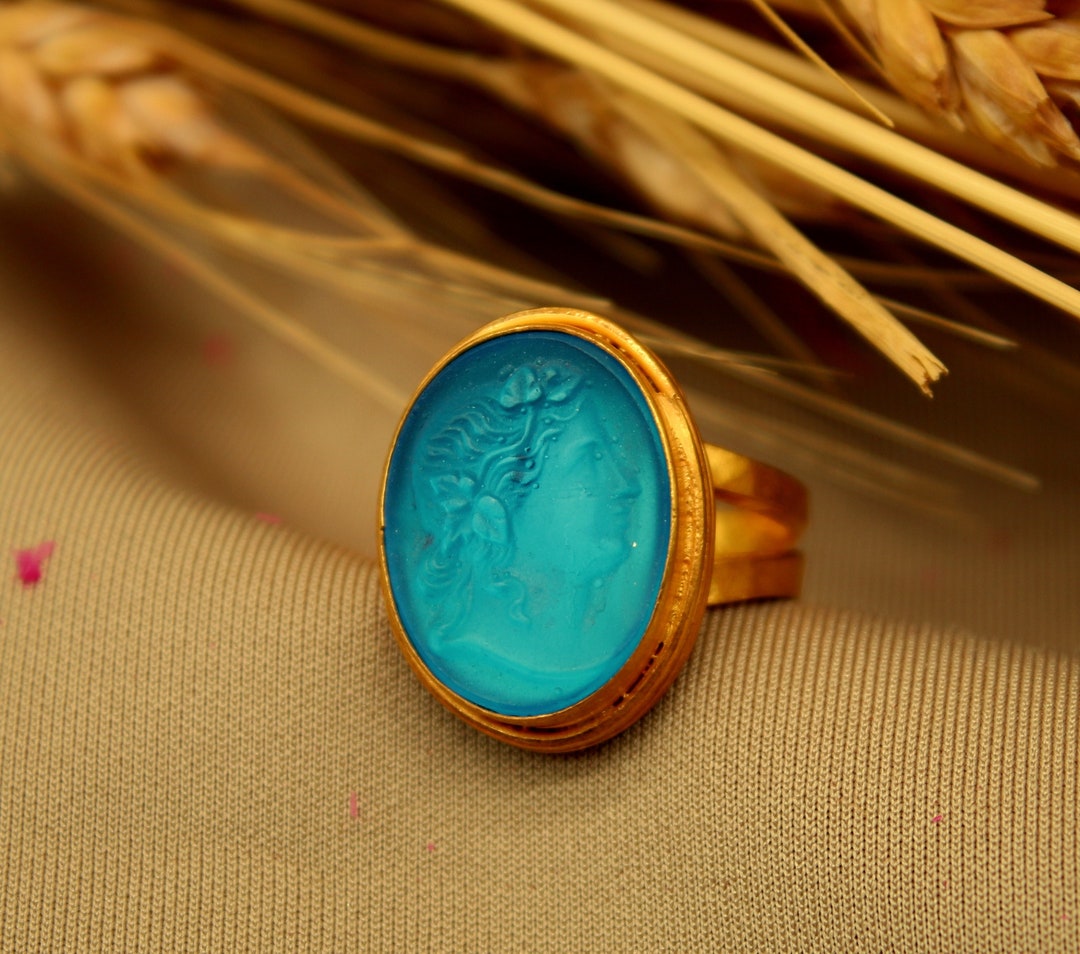 Intaglio Glass Silver Ring Intaglio Glass Ring Gold Over Artemis ...