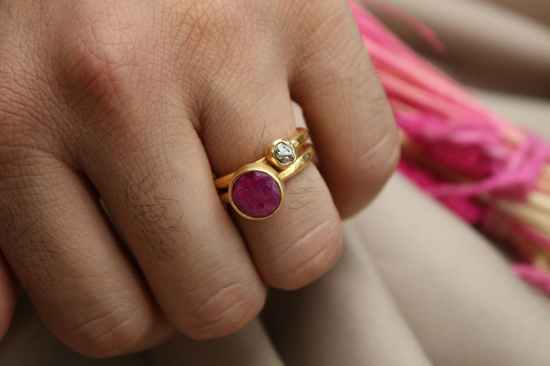 Raw Diamond and Ruby Silver Ring Natural Ruby Ring Natural Diamond Silver Ring - Etsy