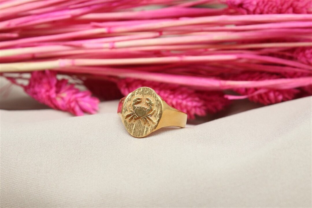 Cancer Signet Sterling Silver Ring Gold Vermeil Ring | Gold Overlay ...