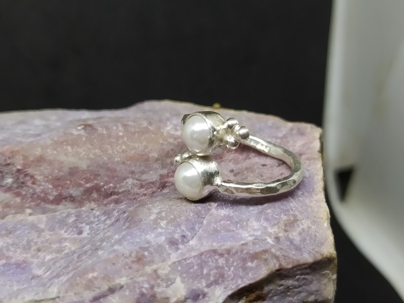 Adjustable Pearl Ring Silver 925K Sterling Silver Dainty - Etsy