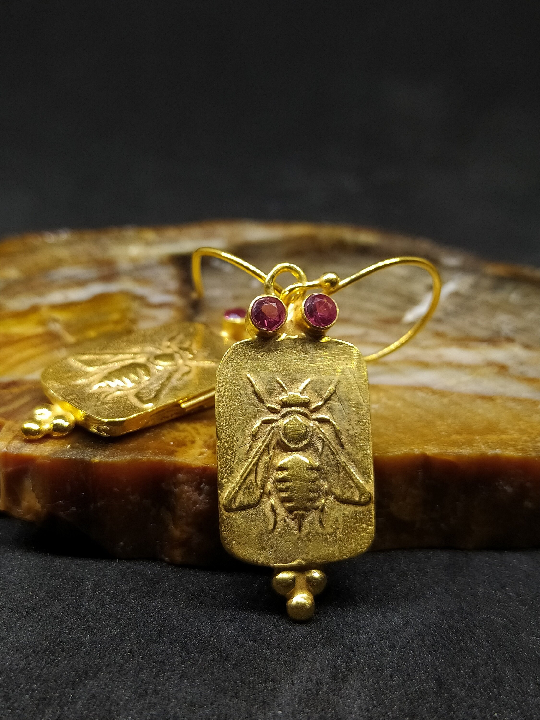 Roman Coin Intaglio Zeus Bee Earrings Silver Gold Coin Over Ancient ...