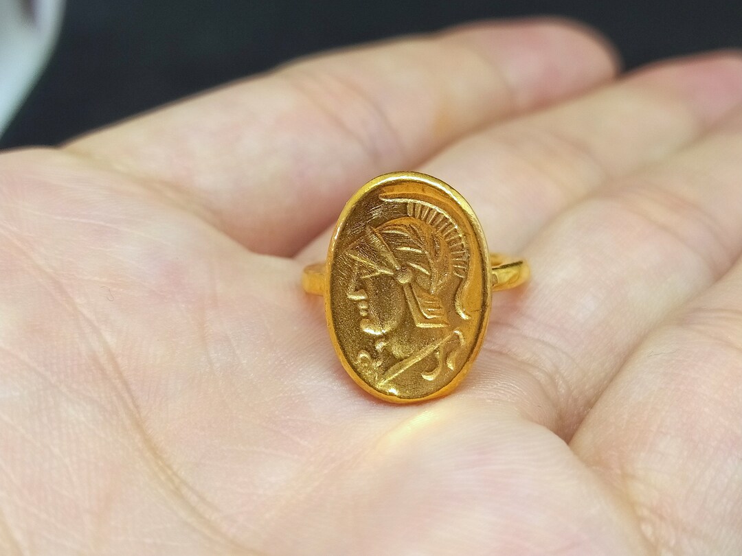 Intaglio Rome Commander Silver Signet Ring | 24k Gold Over Coin Ring ...