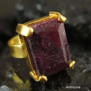 Natural Ruby Ring Solid Silver | 925K Sterling Silver | Hammered Ring Gold Vermeil | Minimalist ...