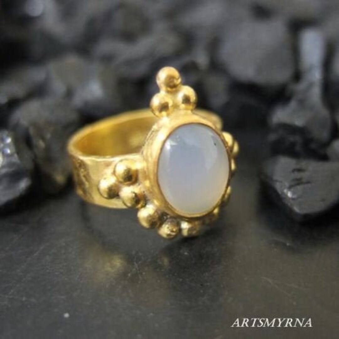 Moonstone Ring | White Stone Silver Ring | Wonderful Moonstone 24k Gold ...