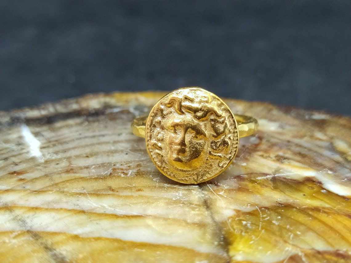 Intaglio Medusa Roman Coin 925K Sterling Silver Ring 24k | Etsy