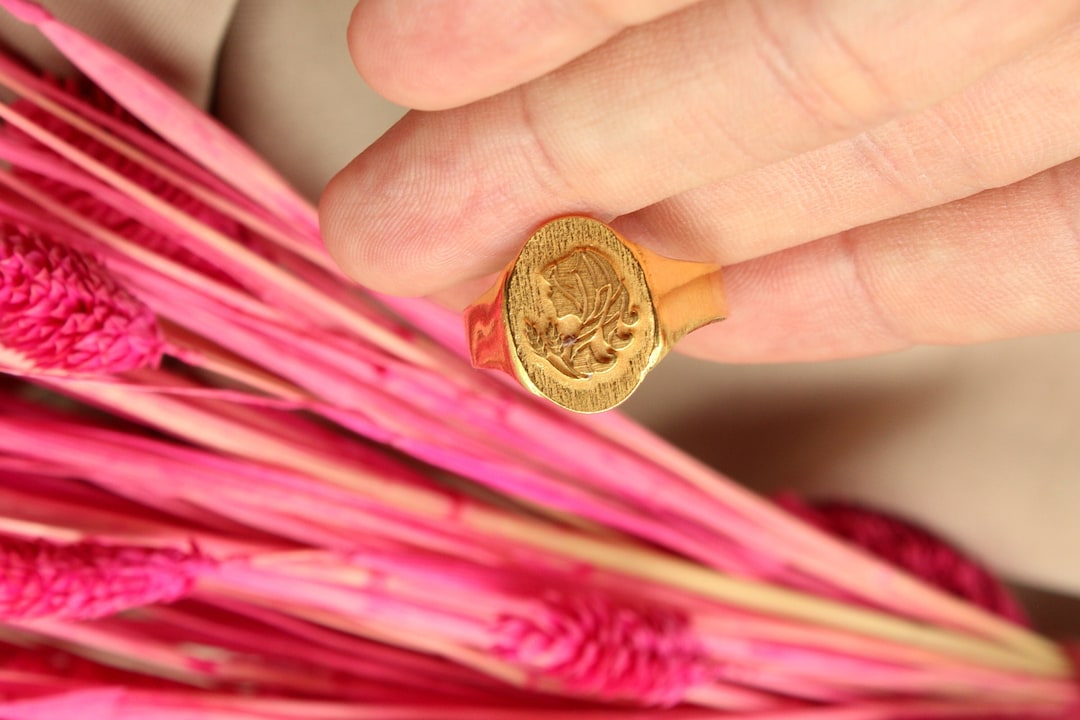 Virgo Signet Silver Ring 24k Gold Plated Zodiac Sign Ring the Maiden of ...