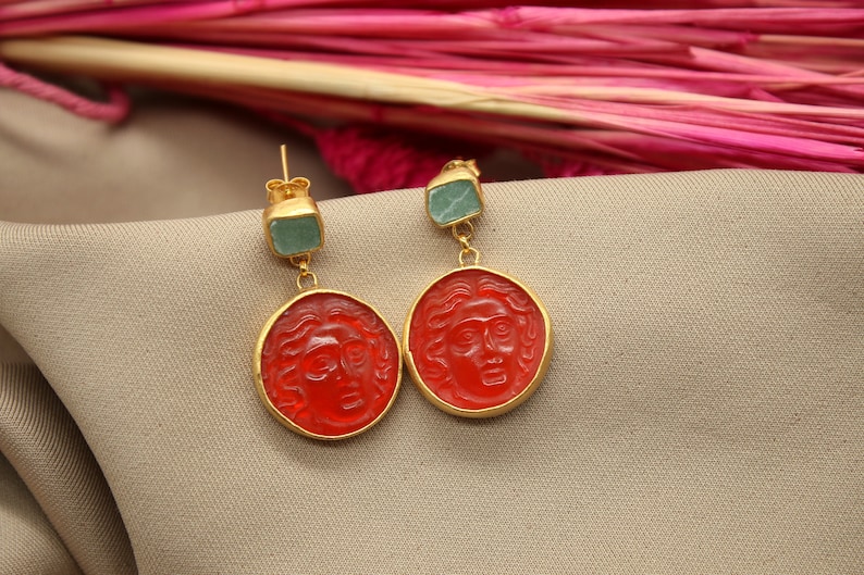 Emerald Apollo Silver Earrings With Pearl Intaglio Glass Apollo Greek ...