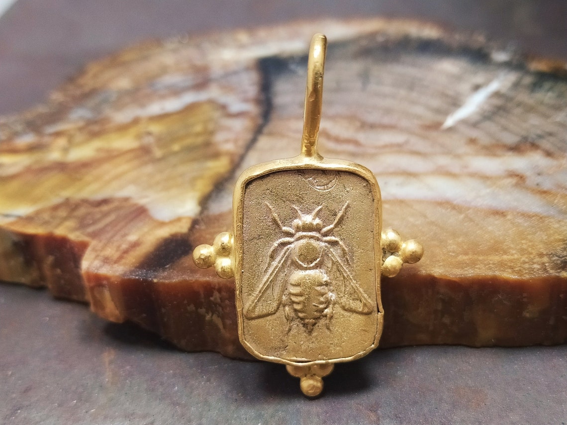 Honey Bee Intaglio Gold Coin Pendant Roman Coin 14k Gold Pendant Greek ...