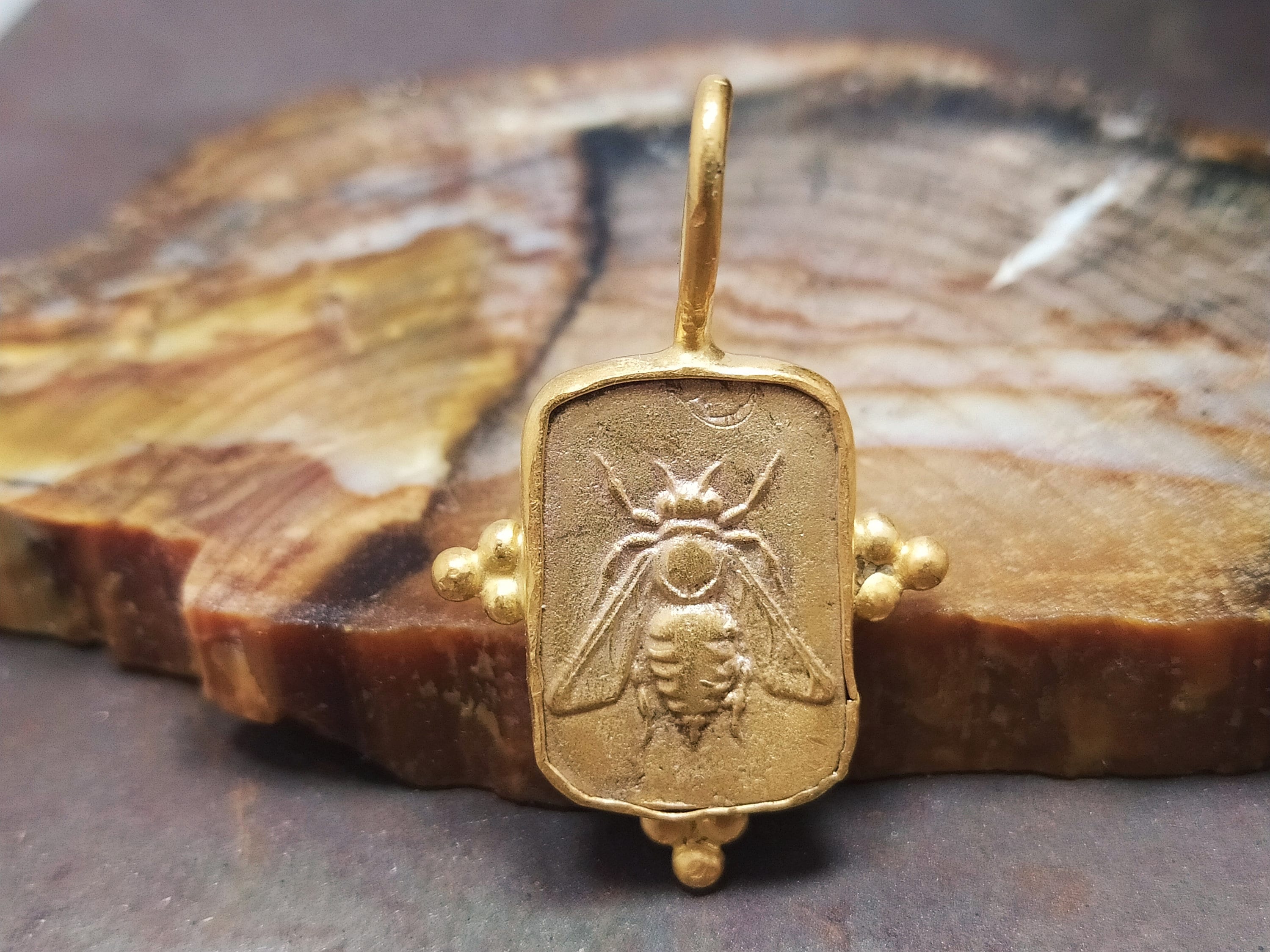 Honey Bee Intaglio Gold Coin Pendant Roman Coin 14k Gold Pendant Greek ...