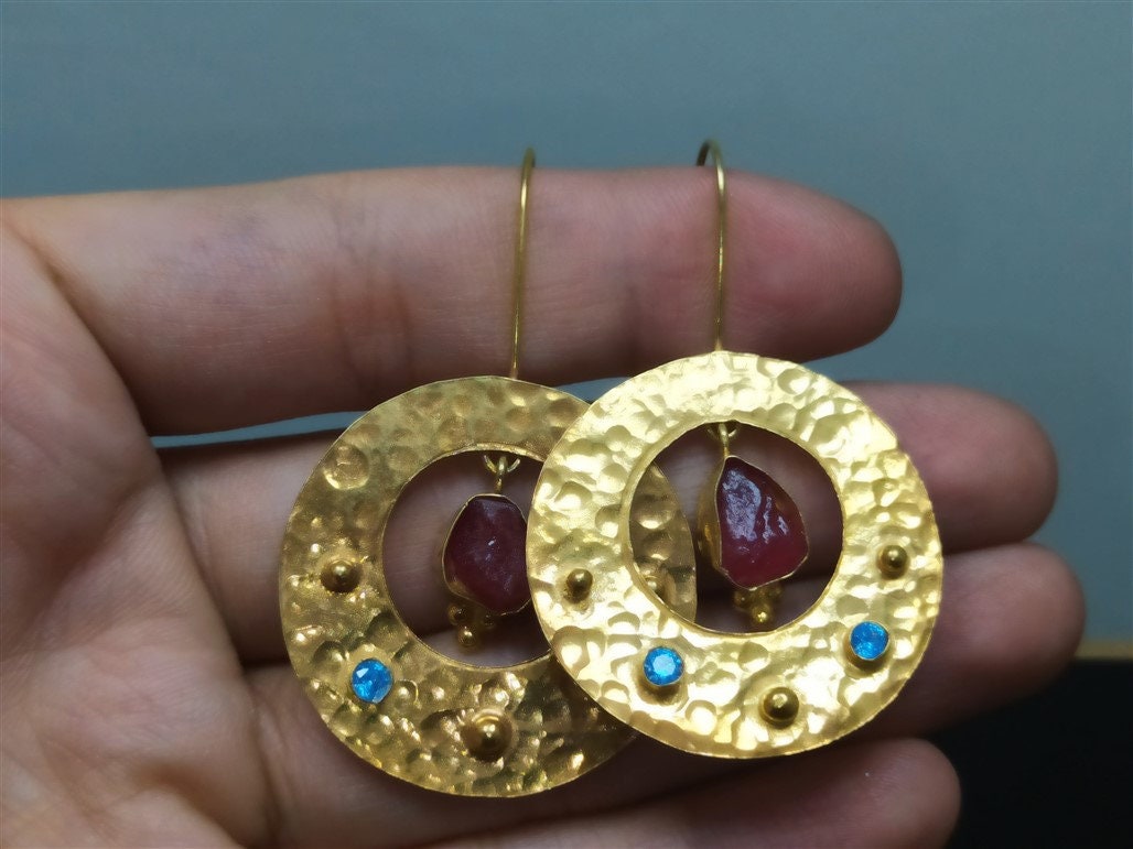 Ruby Earrings Solid Sterling 925K Sterling Silver Handmade | Etsy