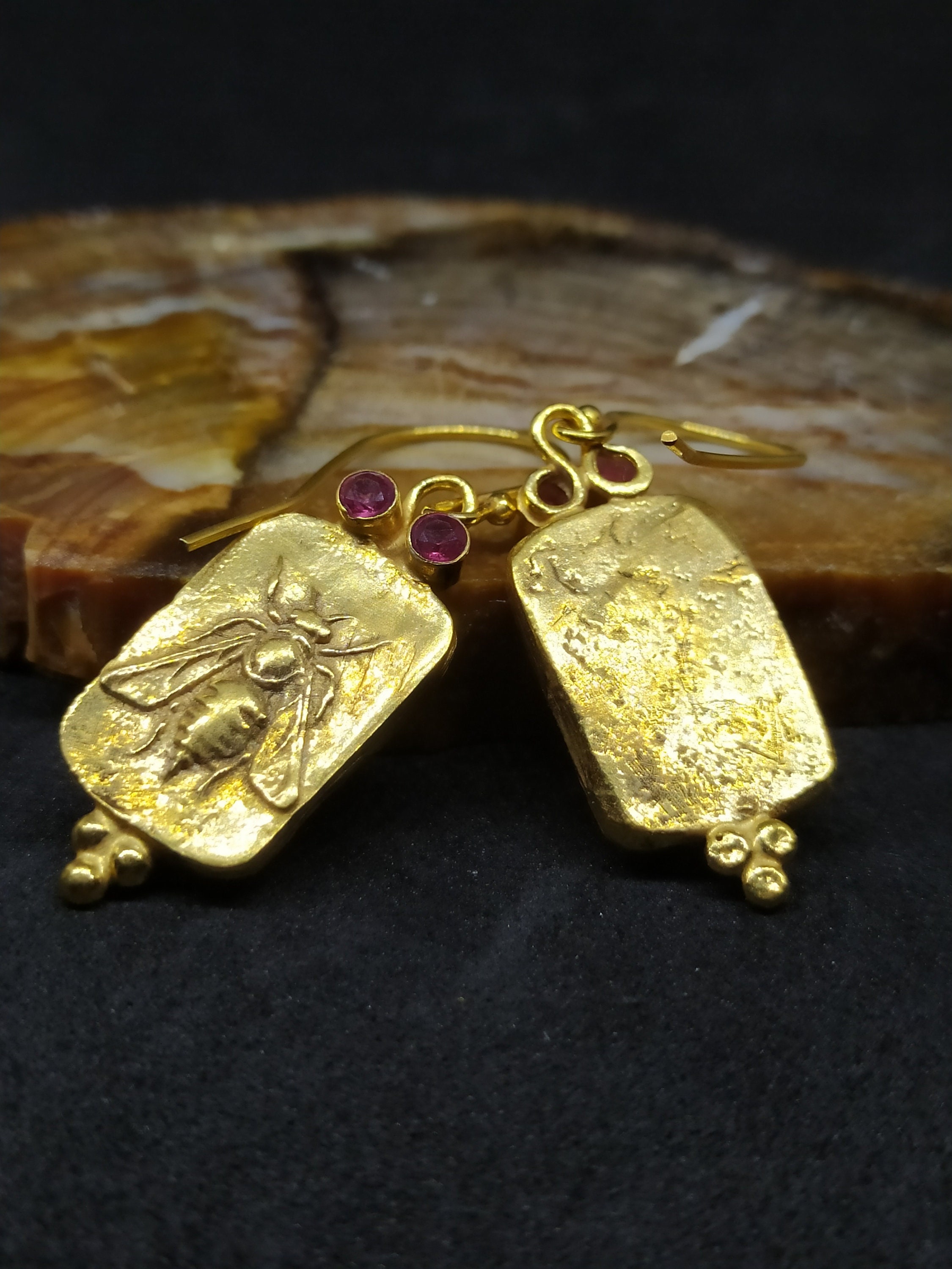 Roman Coin Bee Earrings Silver Gold Coin Over Intaglio Silver Earrings ...