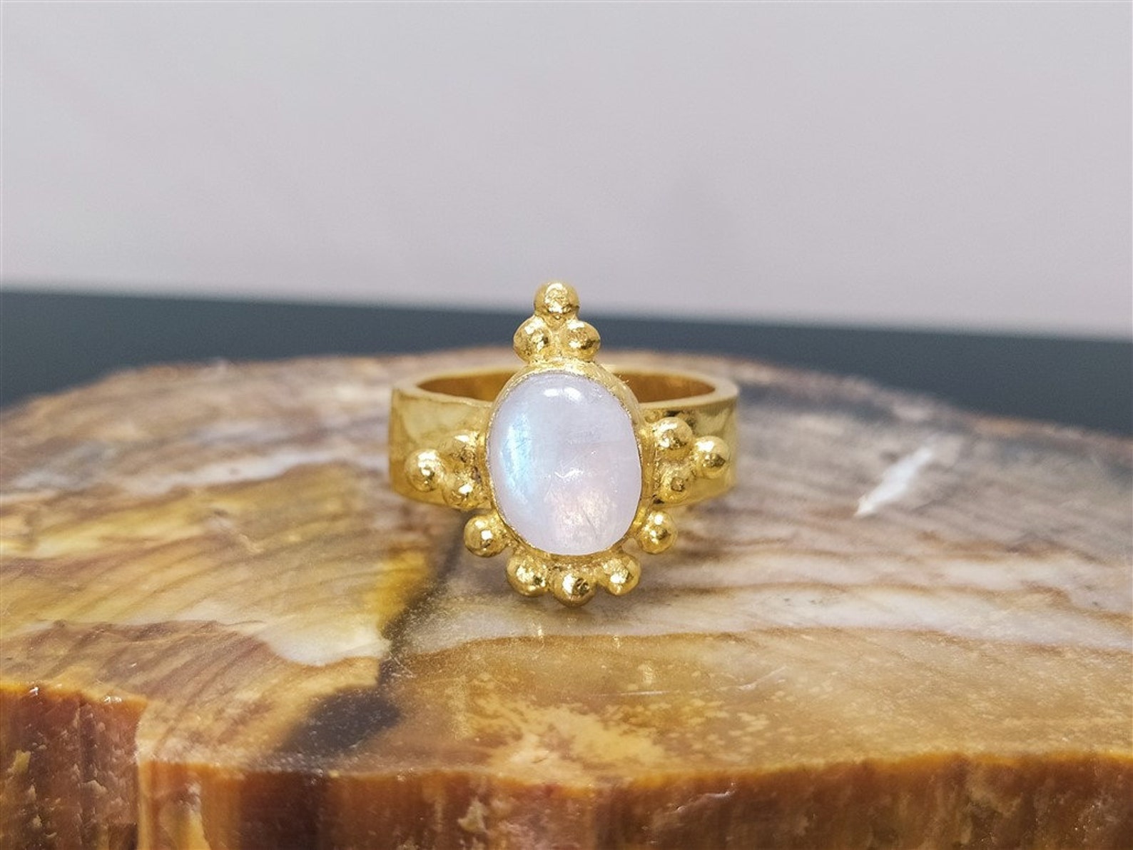 Moonstone Ring | White Stone Silver Ring | Wonderful Moonstone 24k Gold ...