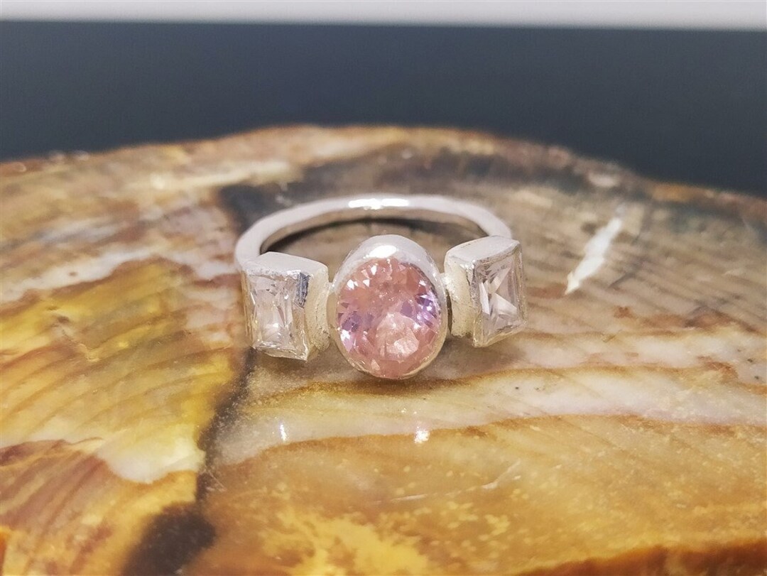 Pink Topaz and White Topaz Ring | 925 Sterling Silver | Dainty Ring ...