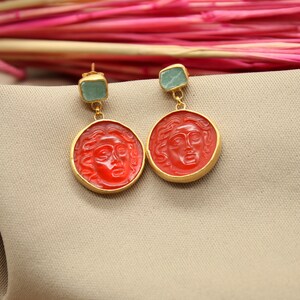 Emerald Apollo Silver Earrings With Pearl Intaglio Glass Apollo Greek ...