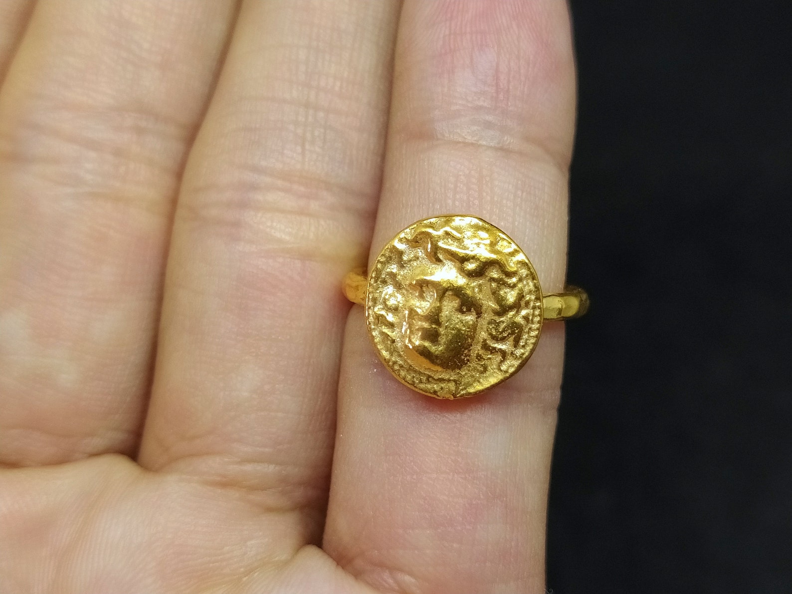 Intaglio Medusa Roman Coin 925K Sterling Silver Ring | 24k Gold Over ...