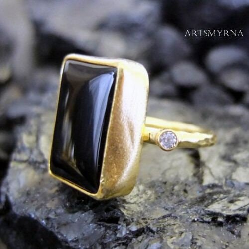 Square Black Onyx Ring Handmade With Sterling Silver and a - Etsy