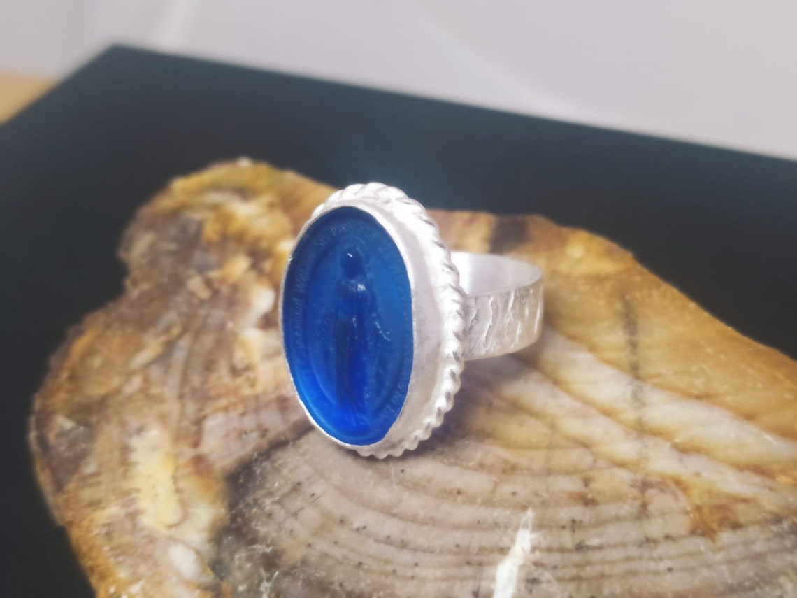 Intaglio Glass Silver Ring Intaglio Art Glass Ring Gold Over | Etsy