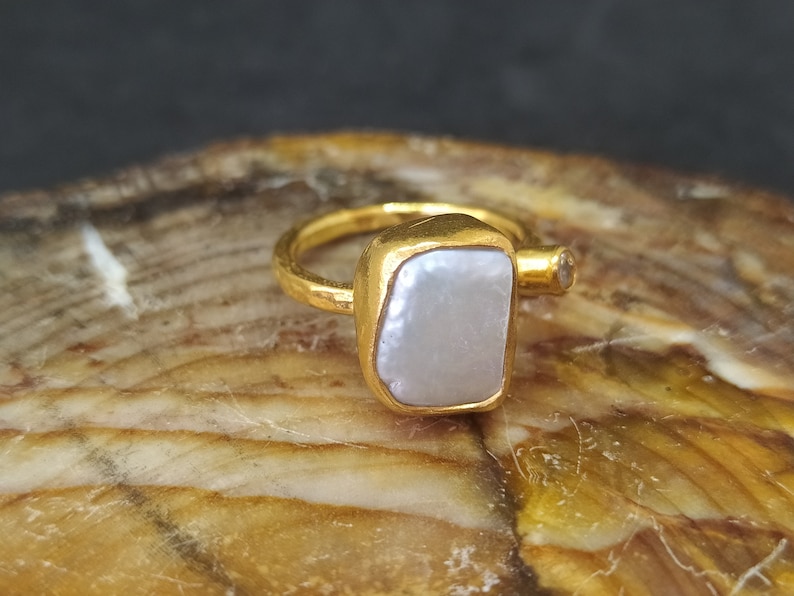 Pearl Ring Solid Silver Hammered Sterling Silver handmade | Etsy