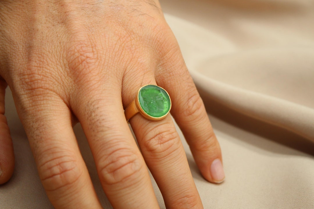 God Janus Green Intaglio Silver Signet Ring, Handmade Gift, Unique ...