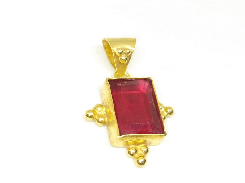 Ruby Silver Pendant | Red Stone Pendant | 24k Gold Over Pendant ...