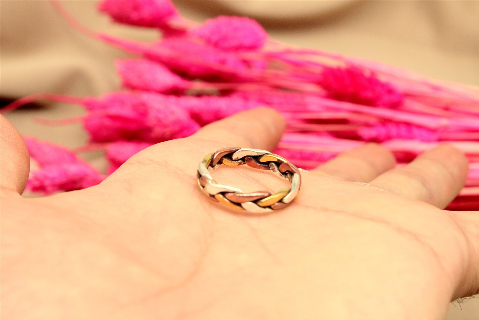 Braided Wedding Ring | Three Tone Wedding Band Rustic Wedding Band ...