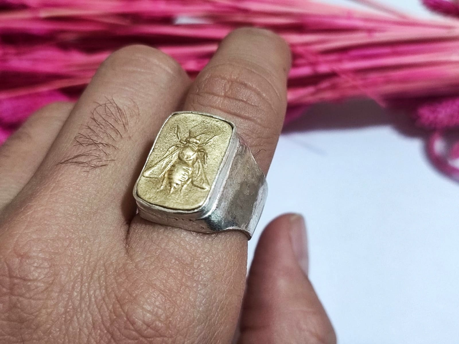 Roman Coin Intaglio Men Bee Ring | Zeus Ring | Honey Bee Ring | 925K ...