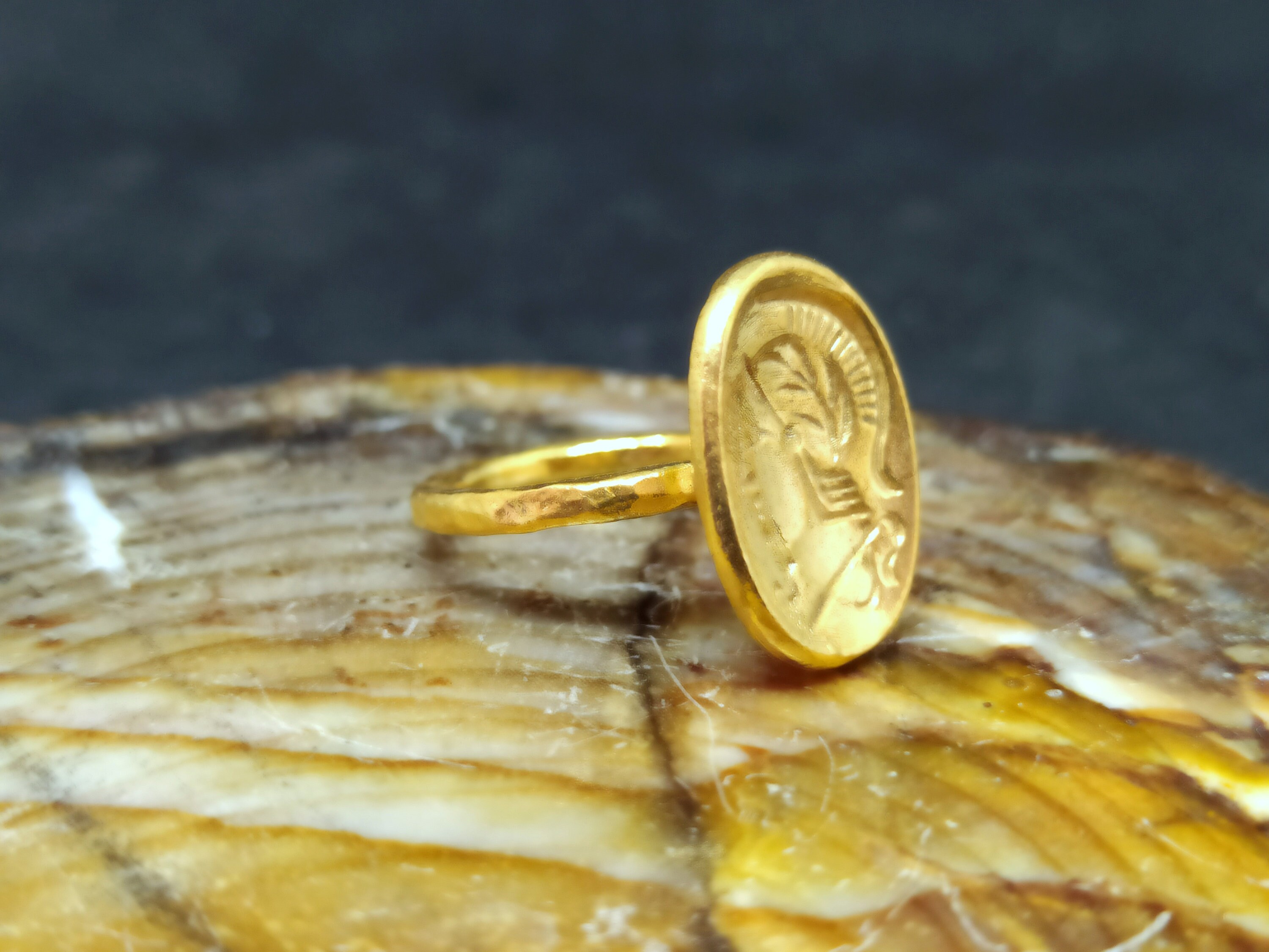 Intaglio Rome Commander Silver Signet Ring | 24k Gold Over Coin Ring ...