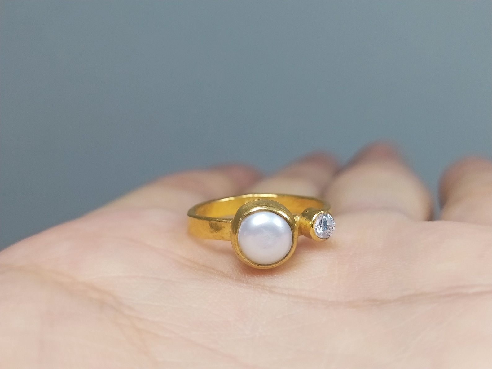 Freshwater Pearl Ring Solid Stacking | Engagement Ring | Ring 24K Gold ...