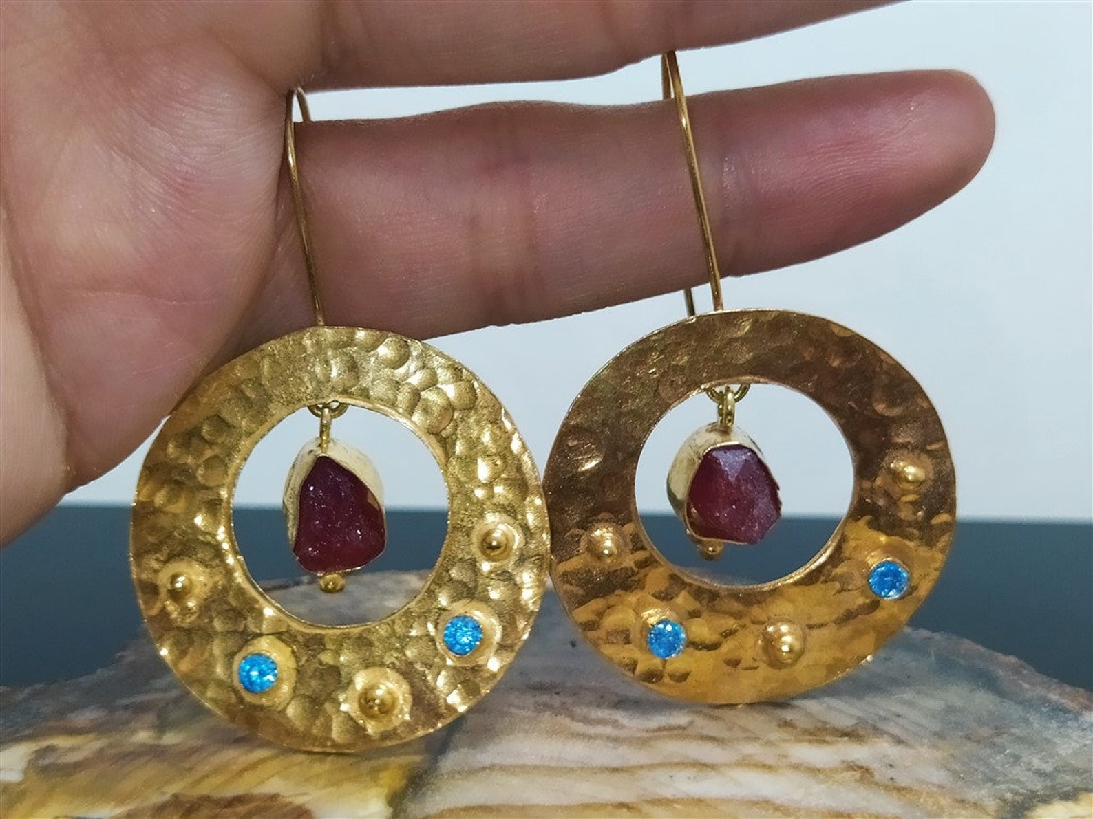 Ruby Earrings Solid Sterling 925K Sterling Silver Handmade | Etsy