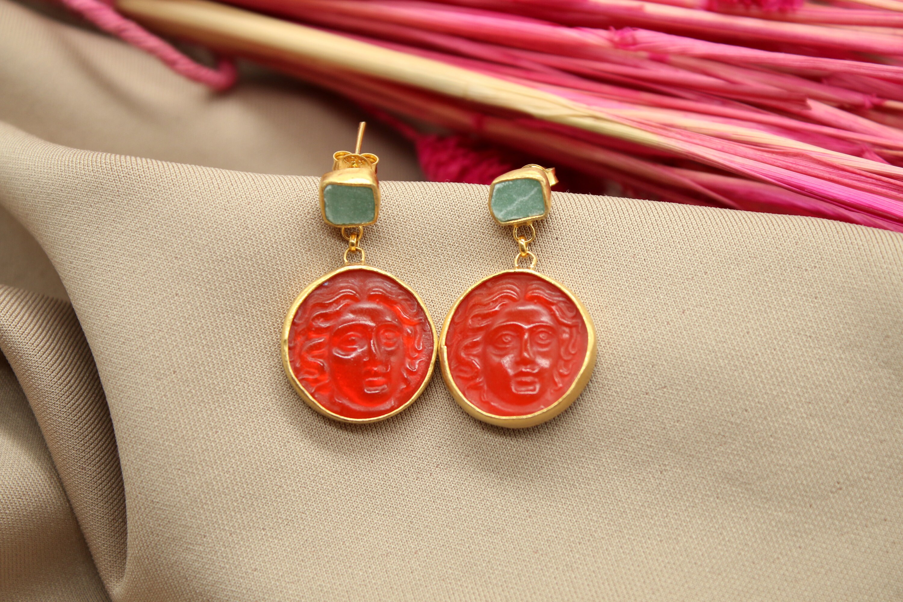 Emerald Apollo Silver Earrings With Pearl Intaglio Glass Apollo Greek ...