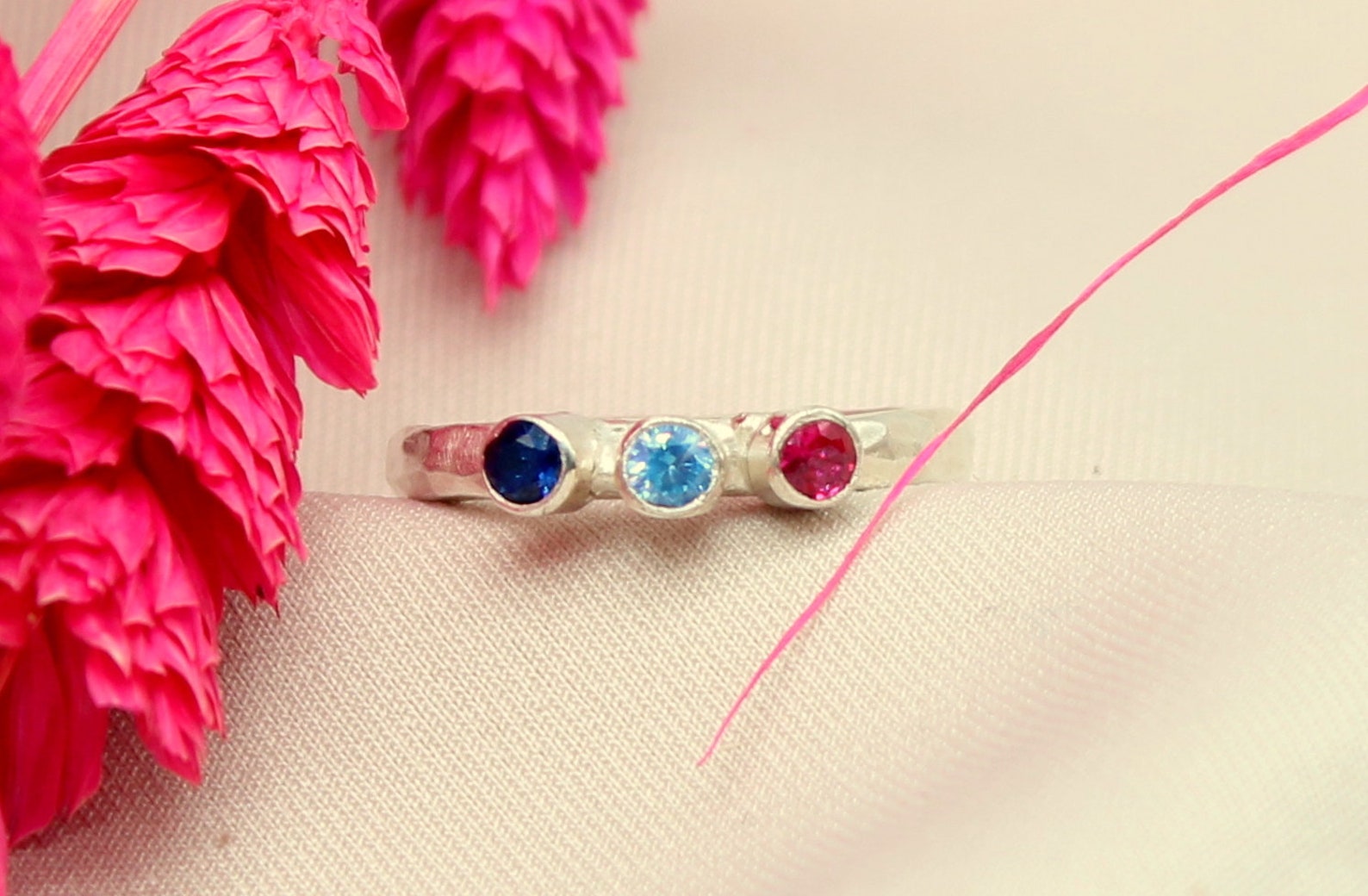 Ruby Sapphire Aquamarine Hammered Ring Solid Silver Handmade - Etsy