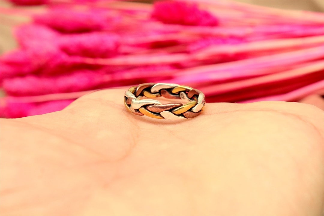 Braided Wedding Ring | Three Tone Wedding Band Rustic Wedding Band ...