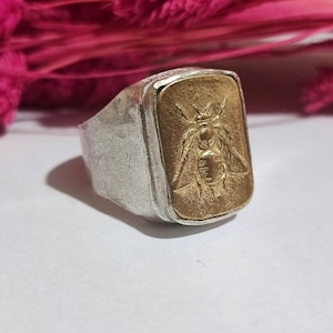 Roman Coin Intaglio Men Bee Ring | Zeus Ring | Honey Bee Ring | 925K ...