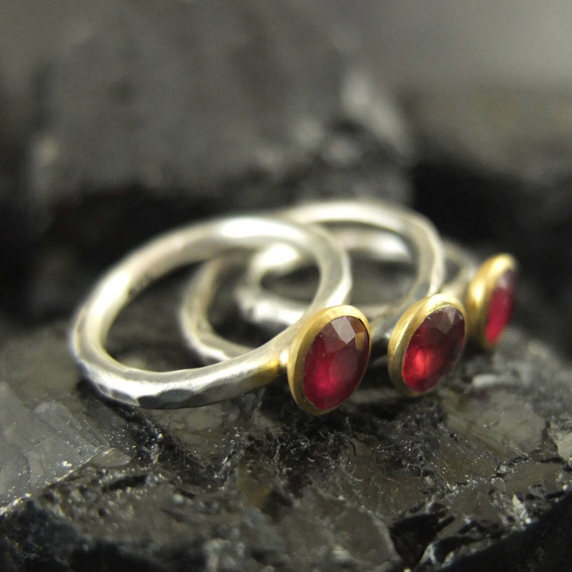 Ruby Silver Ring Three Red Stone Ring Solid Sterling Siver - Etsy