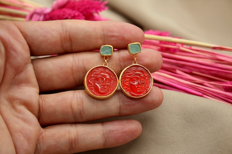 Emerald Apollo Silver Earrings With Pearl Intaglio Glass Apollo Greek ...