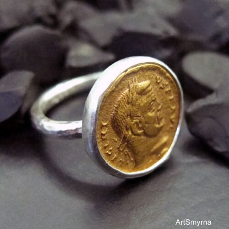 Intaglio Bronze Replica Coin Signet Ring 24k Gold Over Coin - Etsy