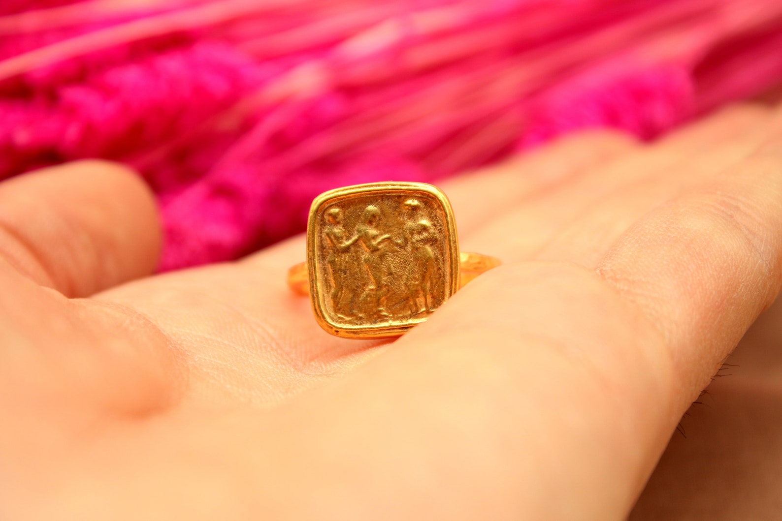Intaglio Signet Ring Roman Coin Sterling Silver Ring 24k Gold Over Coin ...