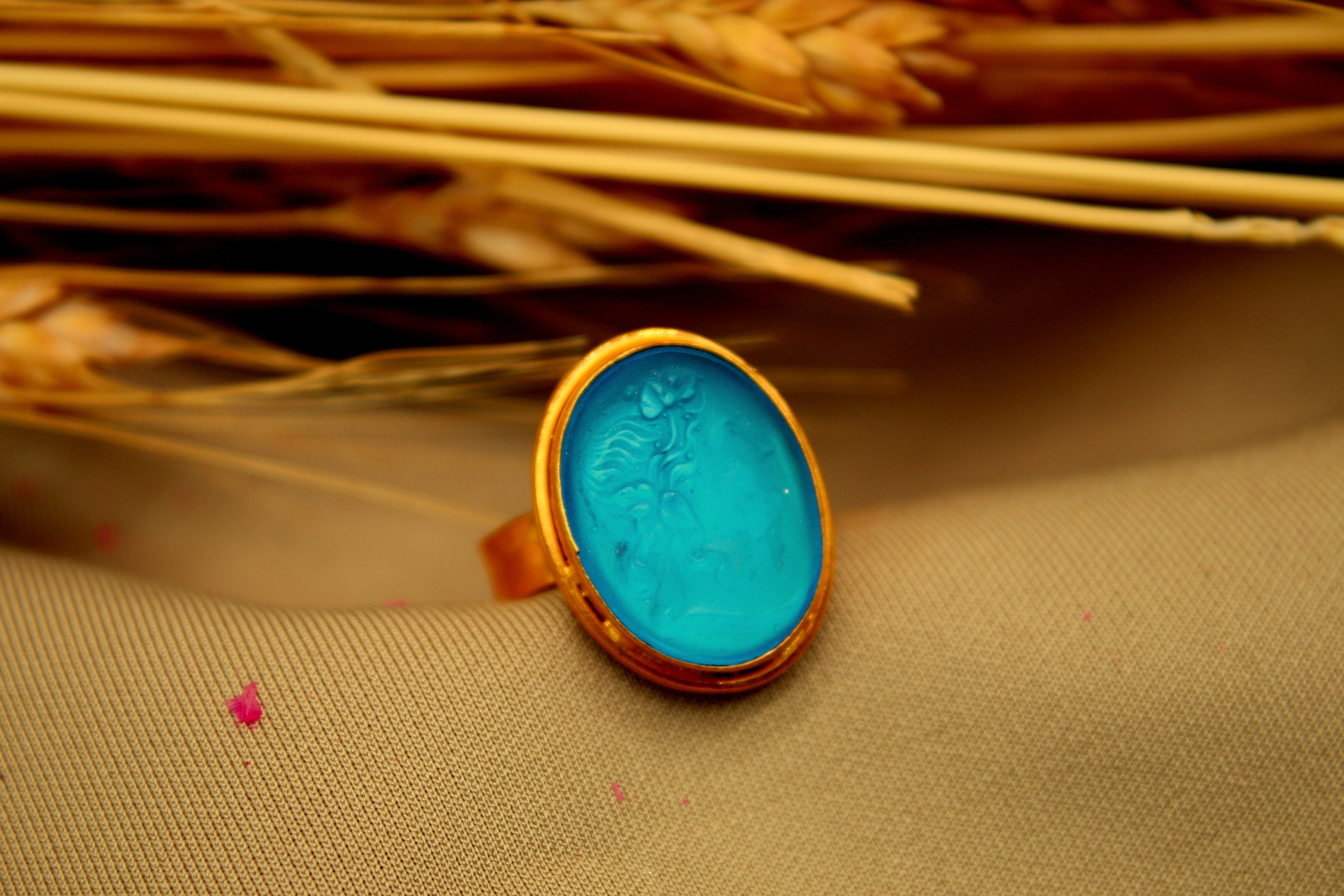 Intaglio Glass Silver Ring Intaglio Glass Ring Gold Over - Etsy