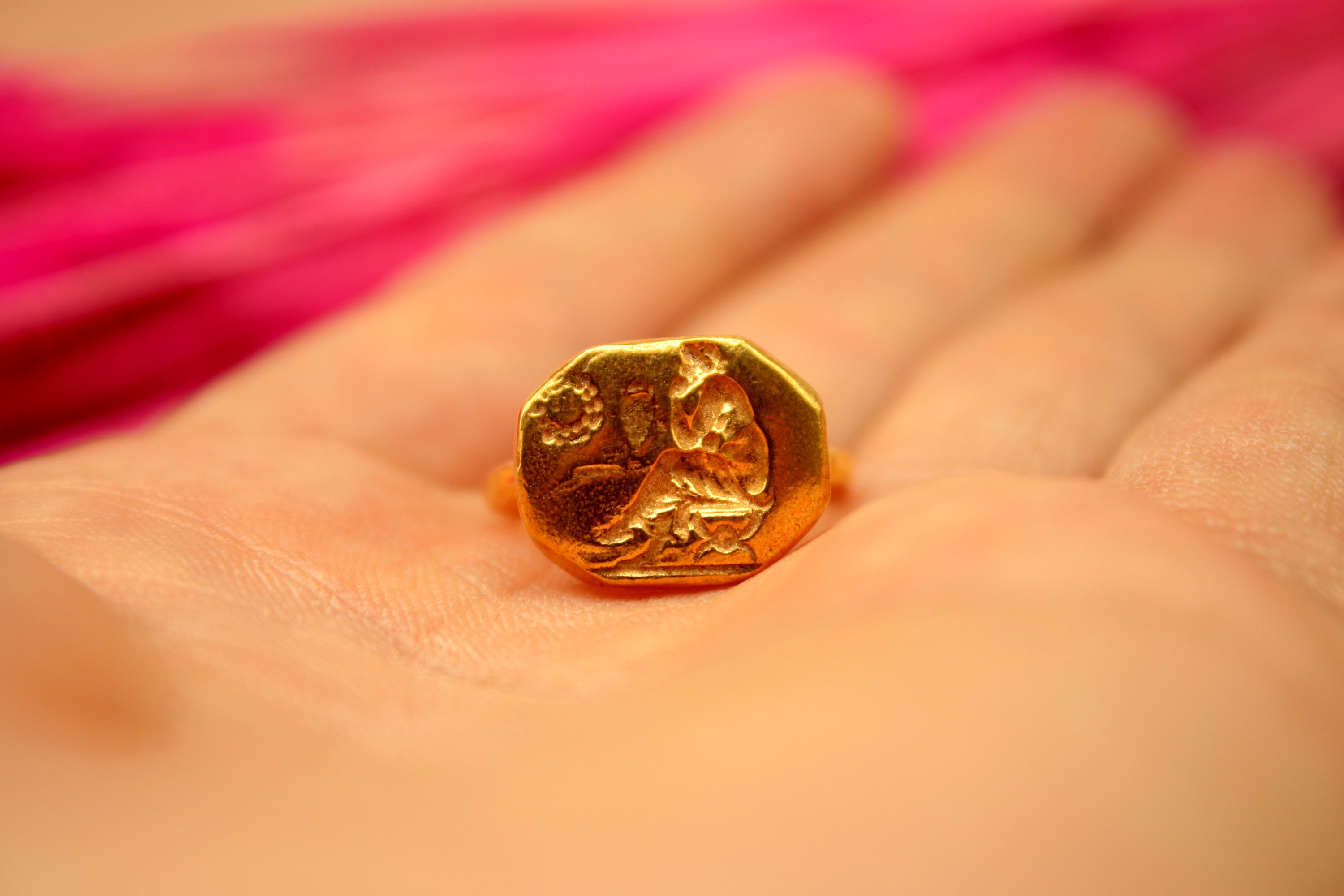 Intaglio Ancient Greek Signet Ring Roman Coin Silver Ring 24k | Etsy