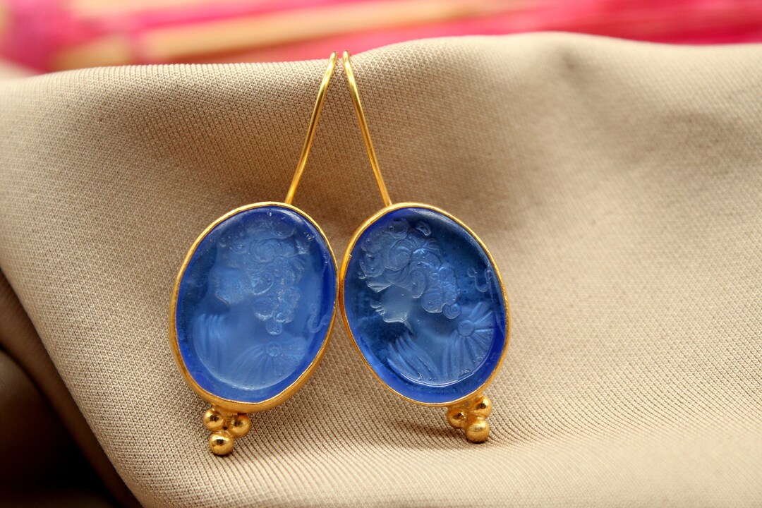 Renaissance Period Intaglio Silver Earrings 925k Sterling Silver ...