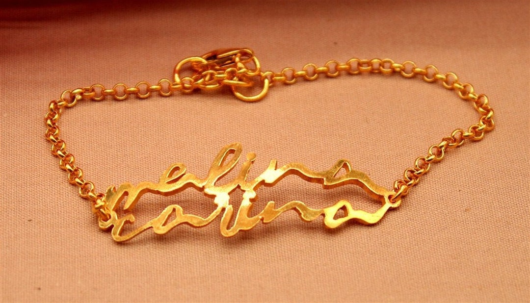 Bracelet à deux noms | Bracelet prénom monogramme en or rose, or et ...