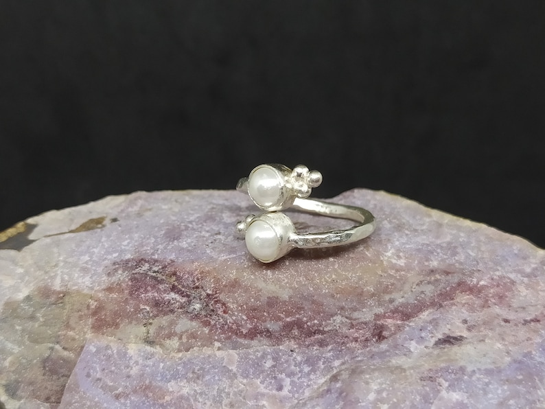 Adjustable Pearl Ring Silver 925K Sterling Silver Dainty - Etsy