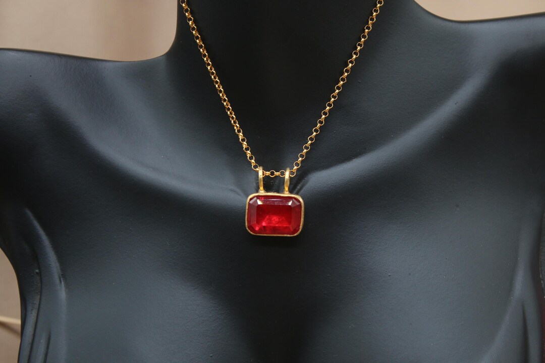 Unique Ruby Silver Necklace, Handmade Minimalist Pendant, Dainty Red ...