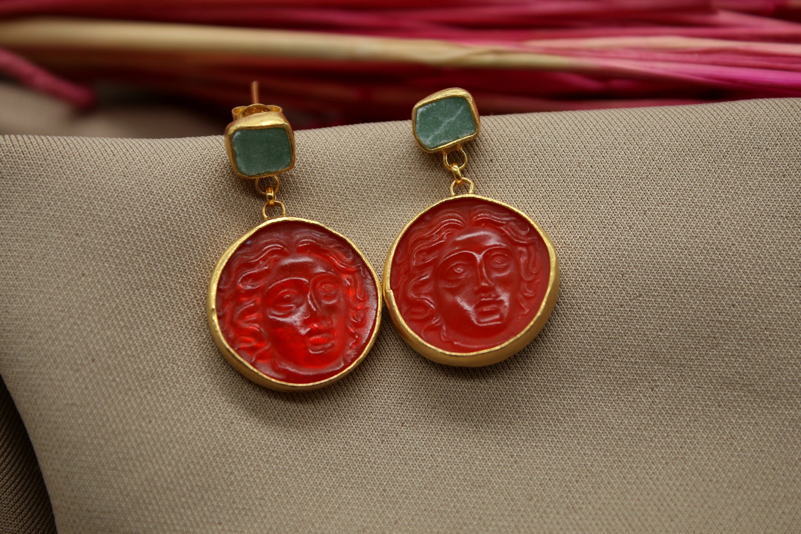 Emerald Apollo Silver Earrings With Pearl Intaglio Glass Apollo Greek ...